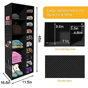 Libeder Shoe Organizer for Closet, 15 Shelf Hanging Closet Storage Shelves - 10 Shoe Rack Organizer and 5 Compartment for Clothes with 6 Side Mesh Pockets for Scarf, Socks,Gloves Black