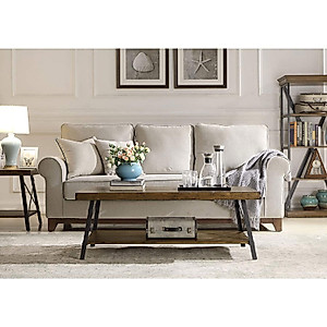 Emerald Home Furnishings Chandler Rustic Industrial Solid Wood and Steel Coffee Table with Open Shelf, Pine Brown,48"