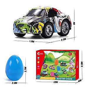 CUTE STONE 12 Pack Filled Easter Eggs with Alloy Pull Back Cars, Friction Powered Vehicles, Easter Basket Stuffers Easter Party Favors for Boy, Girls and Kids