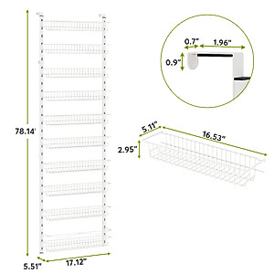 1Easylife Over the Door Pantry Organizer, 10-Tier Adjustable Baskets Pantry Organization, Metal Door Shelf with Detachable Frame, Space Saving Hanging Spice Rack for Kitchen Pantry Bathroom, Off White