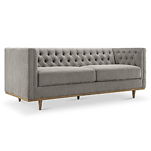 CHERS 79 Inch Sofa Couch with Button Tufted Back, Vintage Mid Century Modern Sofa, Fabric Upholstered Loveseat, 2-Seater Couches for Living Room, Bedroom, Office, Square Arms, Solid Wood Legs, Gray