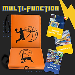 Basketball Card Binder, 4Pocket Zipper Sports card binder, 400 Double Sided Pocket Waterproof Album, Basketball Cards Display Holder, Expandable, For Gaming Cards, Yugioh, MTG and Other TCG (Orange)