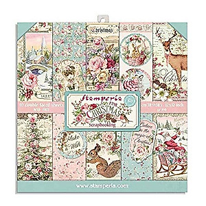 Stamperia Double Face Pink Christmas Scrapbook Paper Pad 8x8" Block 10 Sheets Double Sided Card Stock