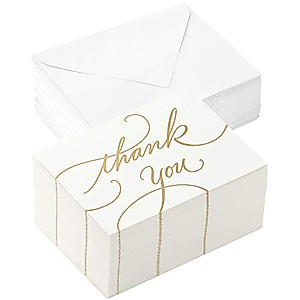 Hallmark Wedding, Baby Shower, Bridal Shower Thank You Cards (Gold Foil Script, 100 Thank You Notes and Envelopes)