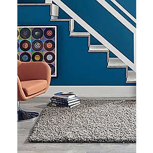 Unique Loom Solid Shag Collection Area Rug (9' x 12' Rectangle, Cloud Gray)