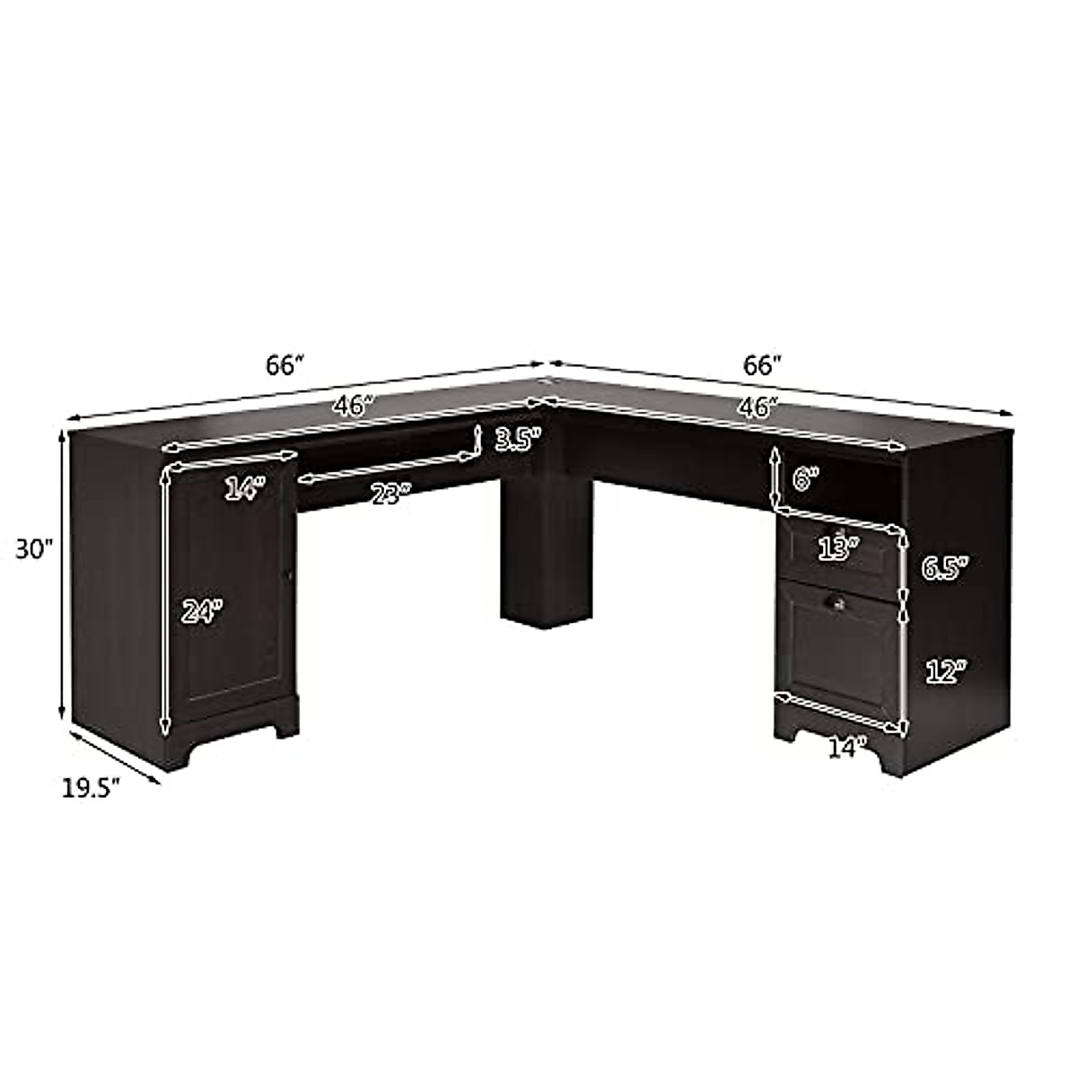 Tangkula 66" × 66" L-Shaped Desk, Corner Computer Desk with Drawers Keyboard Tray and Storage Cabinet, Home Office Desk, Sturdy and Space-Saving Computer Workstation