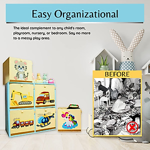 Product 4 Kids - Washable Cube Storage Organizer Bins, Foldable Canvas Toy Organizers and Storage for Toys, Books, Clothes- Kids Storage Bins for Bedroom or Playroom-13x13x13 Inch (Helicopter)