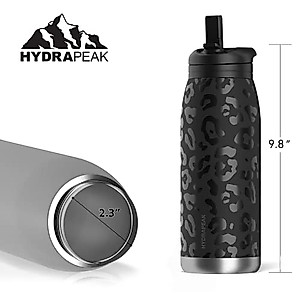 Hydrapeak Artisan 32oz Insulated Water Bottles with Straw Lids | Leak-Proof and Vacuum Insulated, Double Walled Stainless Steel Water Bottles Featuring Chic and Stylish Designs (Black Leopard)