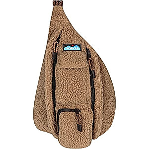 KAVU Mini Rope Fleece Bag Sling Crossbody Sherpa Backpack Travel Purse-Khaki