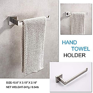 TASTOS Premium Stainless Steel Hand Towel Holder, Square Hand Towel Ring Heavy Duty Wall Mounted Modern Hand Towel Bar for Bathroom Kitchen, Brushed Nickel