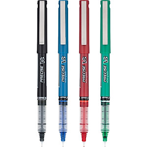 PILOT Precise V5 Stick Liquid Ink Rolling Ball Stick Pens, Extra Fine Point (0.5mm) Black/Blue/Red/Green Inks, 4-Pack (94202)