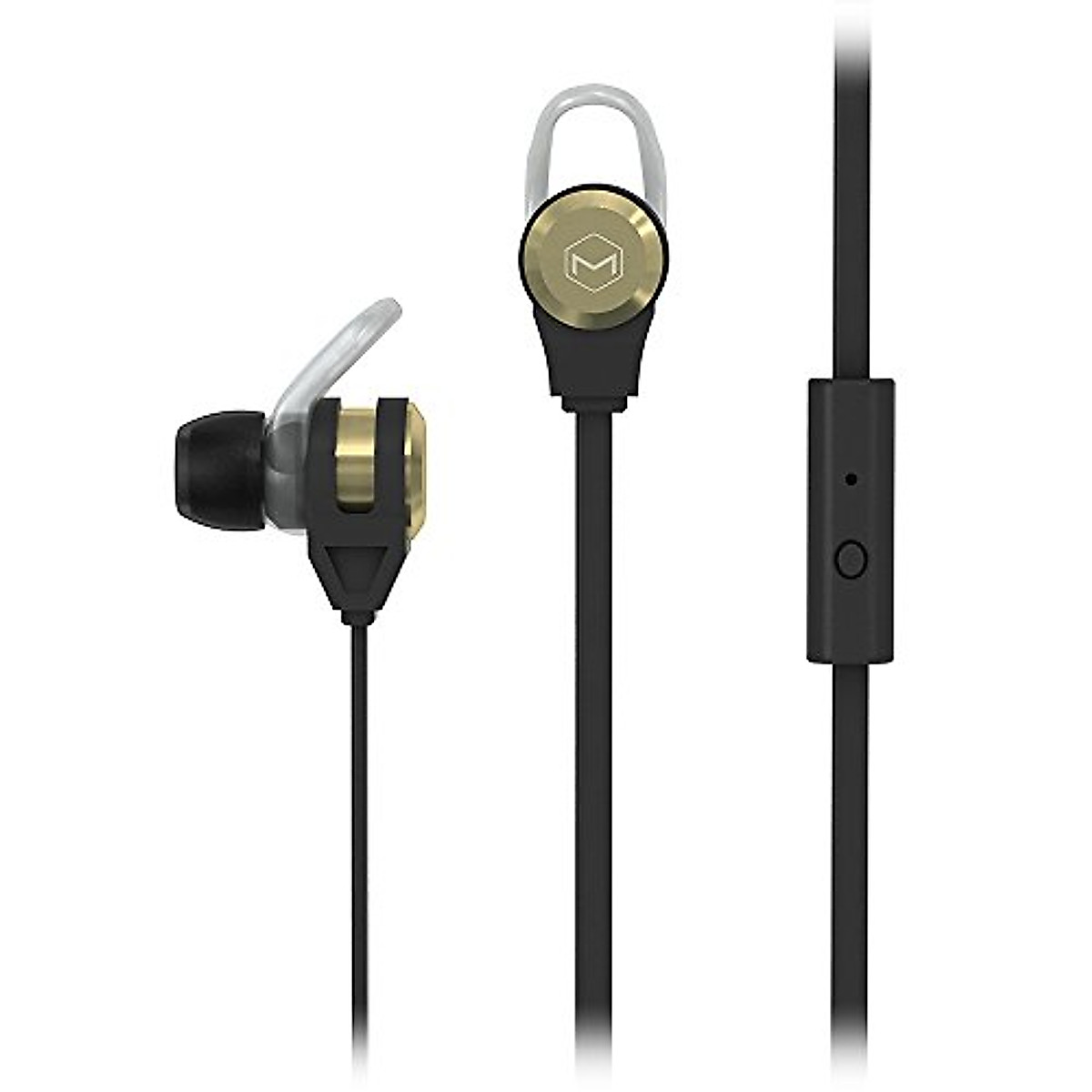 MQbix MQET39GLD AeroFones Platinum2 Secure-Fit Earphones with Tangle-Free Flat Cable, Mic Gold