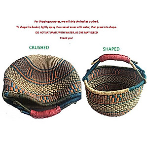 SHOPPING BASKET 14" - 16" HANDMADE GHANA BOLGA AFRICA - FAIR TRADE (COLORS VARY) 1 EA