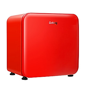 COSTWAY Compact Refrigerator, 1.6 cu ft. Single Door Small Fridge with Adjustable Temperature 32℉ to 50℉, Auto Defrost, Reversible Door, Removable Glass Shelves, Mini Fridge for Bedroom (Red)