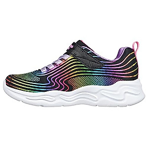 Skechers Kids Wavy Beams Sneaker, Black/Multi, 1 US Unisex Little Kid