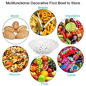 OwnMy Metal Fruit Bowl Basket Creative Table Centerpiece Fruit Stand Decorative Countertop Fruit Holder for Kitchen Counter, Iron Large Fruit Plate Round Storage Tray for Bread Snacks Candy (White)