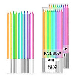 BEANLIEVE 20-Count Rainbow Birthday Candles - Colorful Birthday Candle Long Thin Cake Candles Cupcake Candles for Birthday, Wedding & Lucky Party Cake Decorations