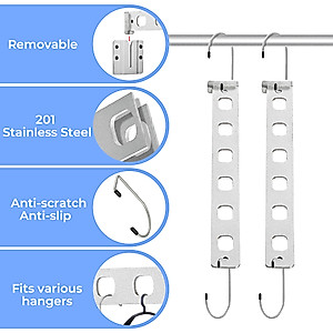 MAGTSMEI 2 Packs Clothes Drying Rack Wall Mounted, Removable Drying Racks for Laundry Room Closet Balcony, Clothes Hanger Holder with 4 Hooks Heavy Duty Drying Rack Space Saving Matte Silver