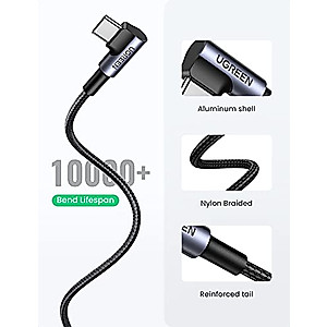UGREEN USB C Cable Right Angle 90 Degree Fast Charging Cable USB A to Type C Cable Compatible with Galaxy S10/ S10+/ Note 20, LG V50/V60, iPad Mini 6 Air 5, GoPro Hero 8, etc.3.3FT