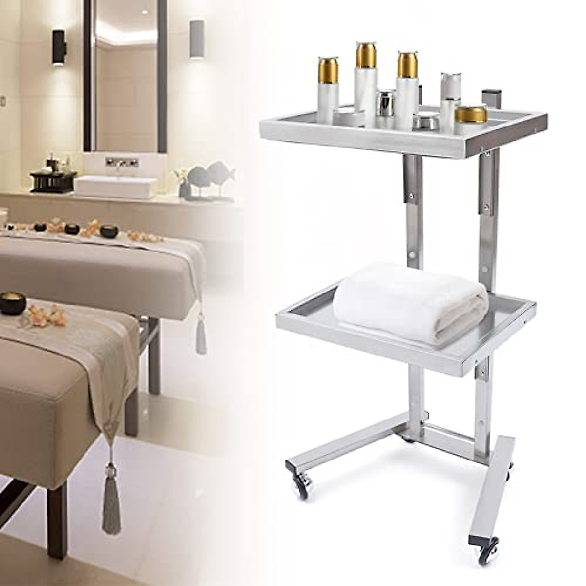 DNYSYSJ Beauty Salon Stand Rolling Cart, 2 Tier Spa Beauty Machine Holder Trolley, Salon Storage Trolley Stand, for Salons Studios Shops Medical Shops and Dentists