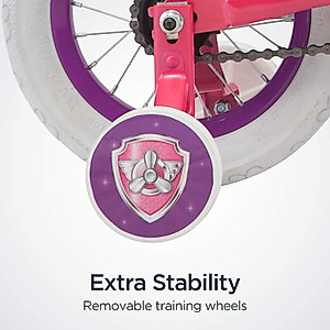 Nickelodeon Paw Patrol Kids Bike, For Boys and Girls Ages 2 to 4 Year Old or 28 to 38 Inch Tall, Paw Patrol Skye on a Pink Steel Frame and Chain Guard, Includes Training Wheels, 12-Inch Wheels