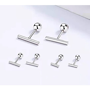 20g Tiny Bar Earrings for Women 925 Sterling Silver Hypoallergenic Minimalist Round Small Ball Stud Cartilage Tragus Barbell Screw Back Earring Simple Polished Jewelry Dainty Gifts (4mm)
