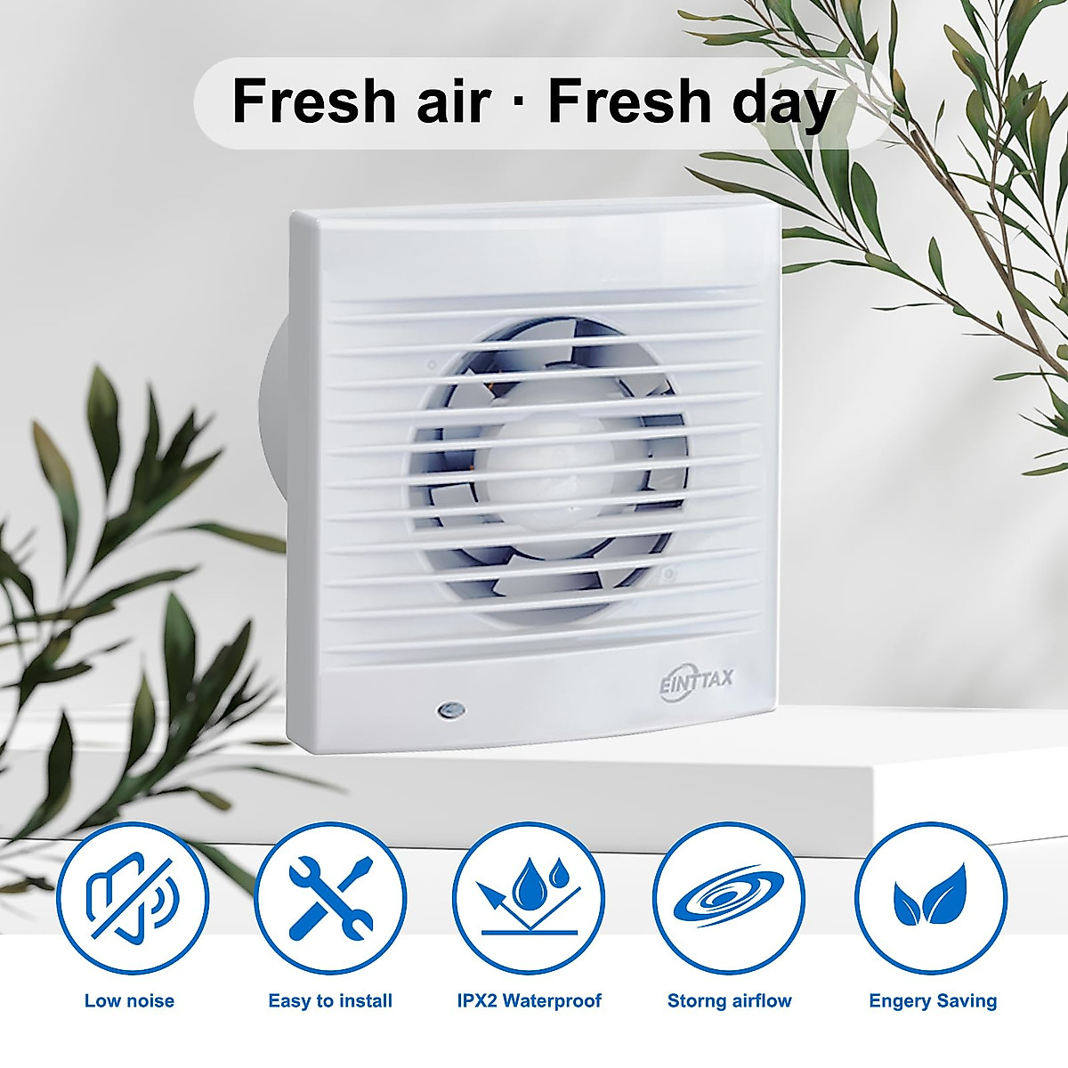 EINTTAX 4 Inch Bathroom Exhaust Fan, Wall/Window Mount Ventilation Bathroom Vent Fan, 34dB Low Noise, 12W, White, US Plug (EIN-E10)