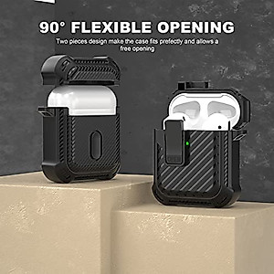 Maxjoy for AirPods Case Cover, Airpods 2 Protective Case with Automatic Secure Lock Gen 2 Military Hard Shockproof Cover with Keychain Compatible with Apple Airpods 2nd Airpods 1st Generation, Black