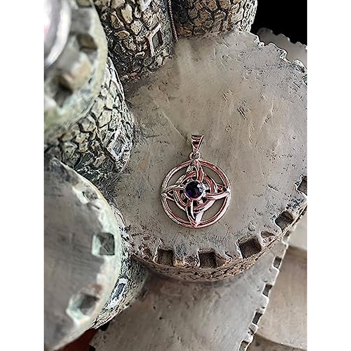 Jewelry Trends Sterling Silver Celtic Quaternary Knot Pendant with Purple Amethyst