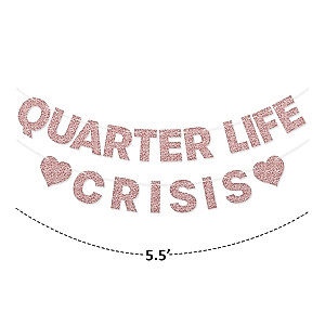 Quarter Life Crisis Banner for Women's 25th Birthday Party Decorations (Rose Gold)