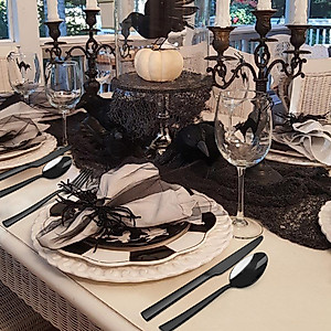 HaWare Black Silverware Set with Steak Knives, 48-Piece Stainless Steel Square Flatware Set for 8, Tableware Cutlery Set Includes Knives/Forks/Spoons, Modern & Elegant Design, Mirror Polished