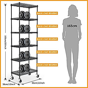 vkahaak 6-Tier Wire Shelving Unit, Adjustable Storage Shelf with Lockable Wheels, Large Capacity Metal Shelves with Stainless Hook for Garage Kitchen Pantry Living Room Bathroom (22" x 12" x 65")