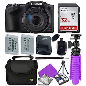 Canon Black PowerShot SX420 + 32GB SD + Accessory Bundle (Renewed)