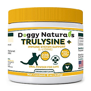 Trulysine Plus L-Lysine for Cats Immune Support Oral Powder 8oz/226g - Cats & Kittens of All Age, Sneezing, Runny Nose Squinting, Watery Eyes Chicken Liver Flavor (U.S.A)(226 Grams (900mg / Scoop))