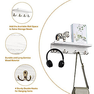 ETELI Coat Rack Wall Mount with Shelf 2 Pack Modern Coat Hooks with 8 Double Hooks Entryway Shelf with Hooks for Clothes Jackets Hats Towel Bathroom Bedroom Kitchen, Grey White