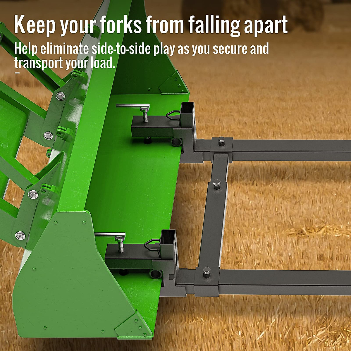 MAHLER GATES Clamp On Pallet Forks Adjustable Stabilizer Bar，Fits 2.95"W x 3"H Forks, 18"-34"W Adjustable Length