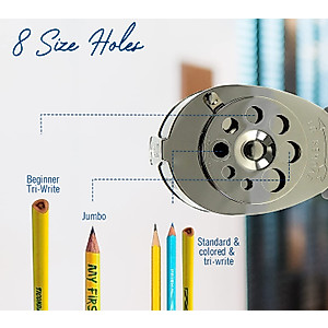 Pencil Sharpener Manual, Desktop Manual Pencil Sharpener - Desktop and Wall Mount Pencil Sharpeners Heavy Duty, Silver 8 Sizes Holes