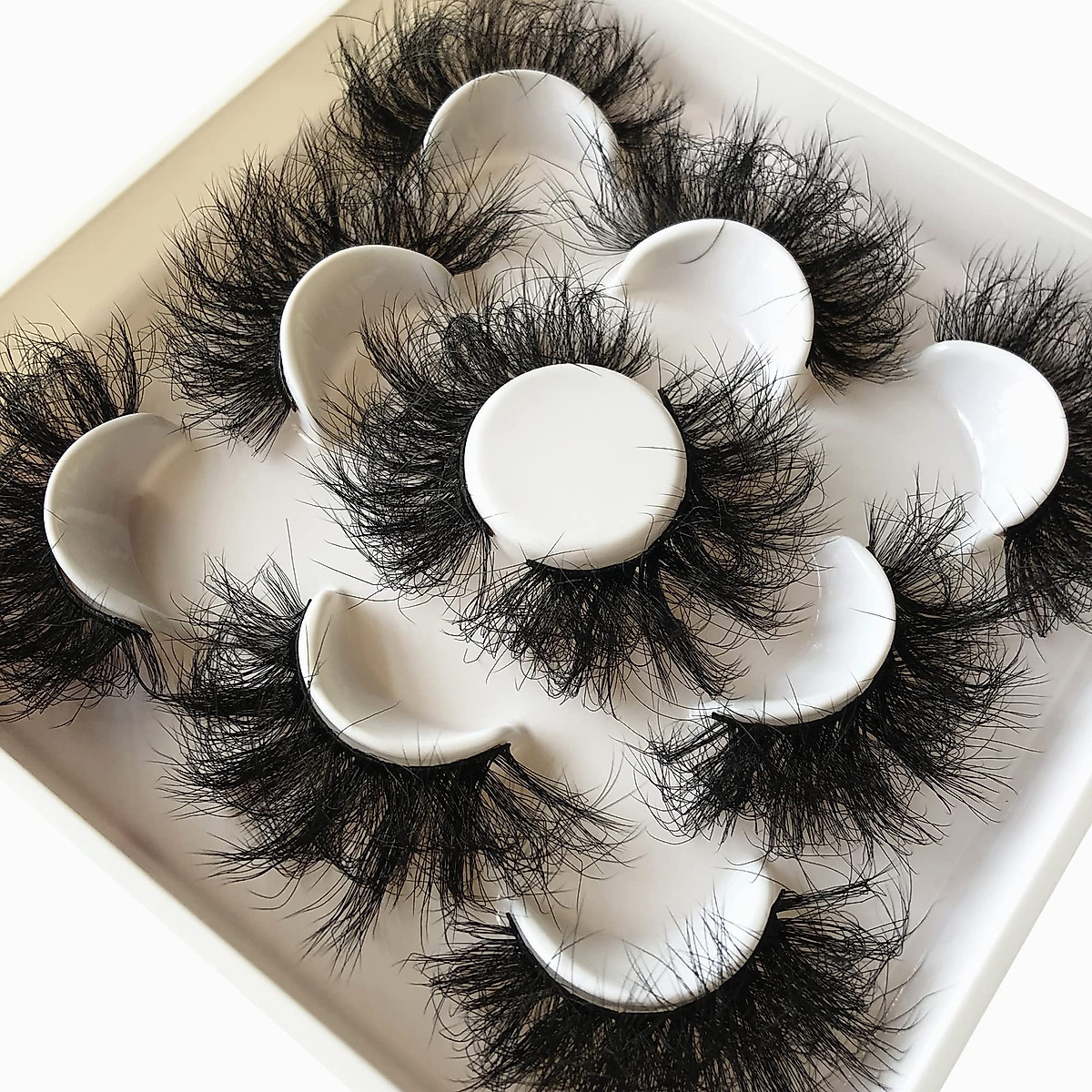Pooplunch False Eyelashes 25MM Fluffy Dramatic Faux Mink Lashes 5 Pairs Long Thick Volume Messy Crossed Fake Eye Lashes Pack