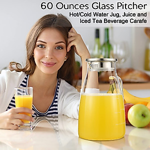 2 Pcs Glass Pitcher Water Pitcher Fridge with Lid and Handle Carafes and Pitchers Iced Tea Pitcher Hot Cold Water Heat Resistant Borosilicate Glass Jug for Water Juice Iced Tea (Simple Style,68 oz)