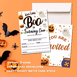 Deluxe Halloween or Costume Party Invitations, 25 Fill-in Cards with Envelopes, Pumpkin, Ghost, Monster, Cute Trick or Treat, Box or Treat for Kids Birthday or Adult party - 4"X6" (JRM352)