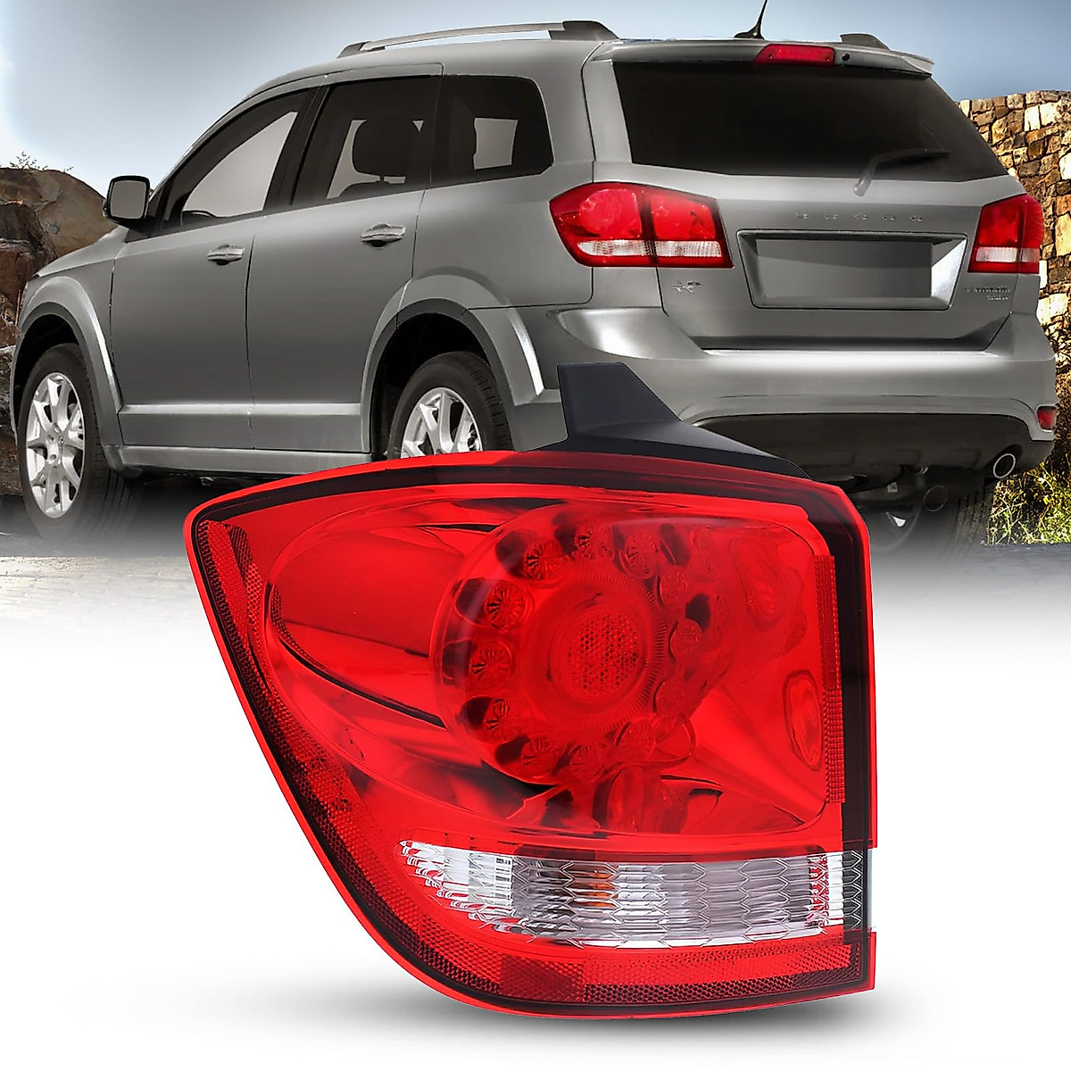 AUTOONE Tail Light Assembly Rear Lamps with Bulbs Replacement for 2011-2020 Dodge Journey Tail Lamp Outer LED Brake Light Driver & Passenger Side
