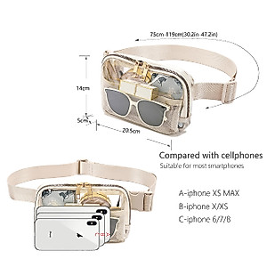 Clear Belt Bag Clear fanny pack stadium approved for Women Men with Adjustable Strap Clear Crossbody Bag Waist Bag for Concerts Sports Travelling Hiking Running (BEIGE)