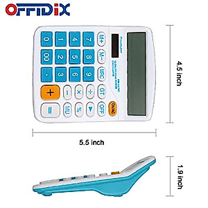OFFIDIX Office Desktop Calculator, Solar and Battery Dual Power Electronic Calculator Portable 12 Digit Large LCD Display Calculator, Calculators Large Display Blue