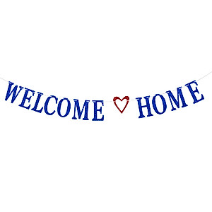 Welcome Home Banner, Housewarming Decorations , Home Sweet Home, Welcome Back, Retirement Family Party Decoration Supplies Blue Red Glitter