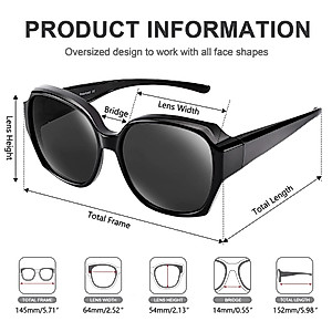 Paukis Over Glasses Sunglasses for Women, Square Oversized Sun Glasses Cover Fit Over Glasses TR90 Black Frame, Polarized UV Protection