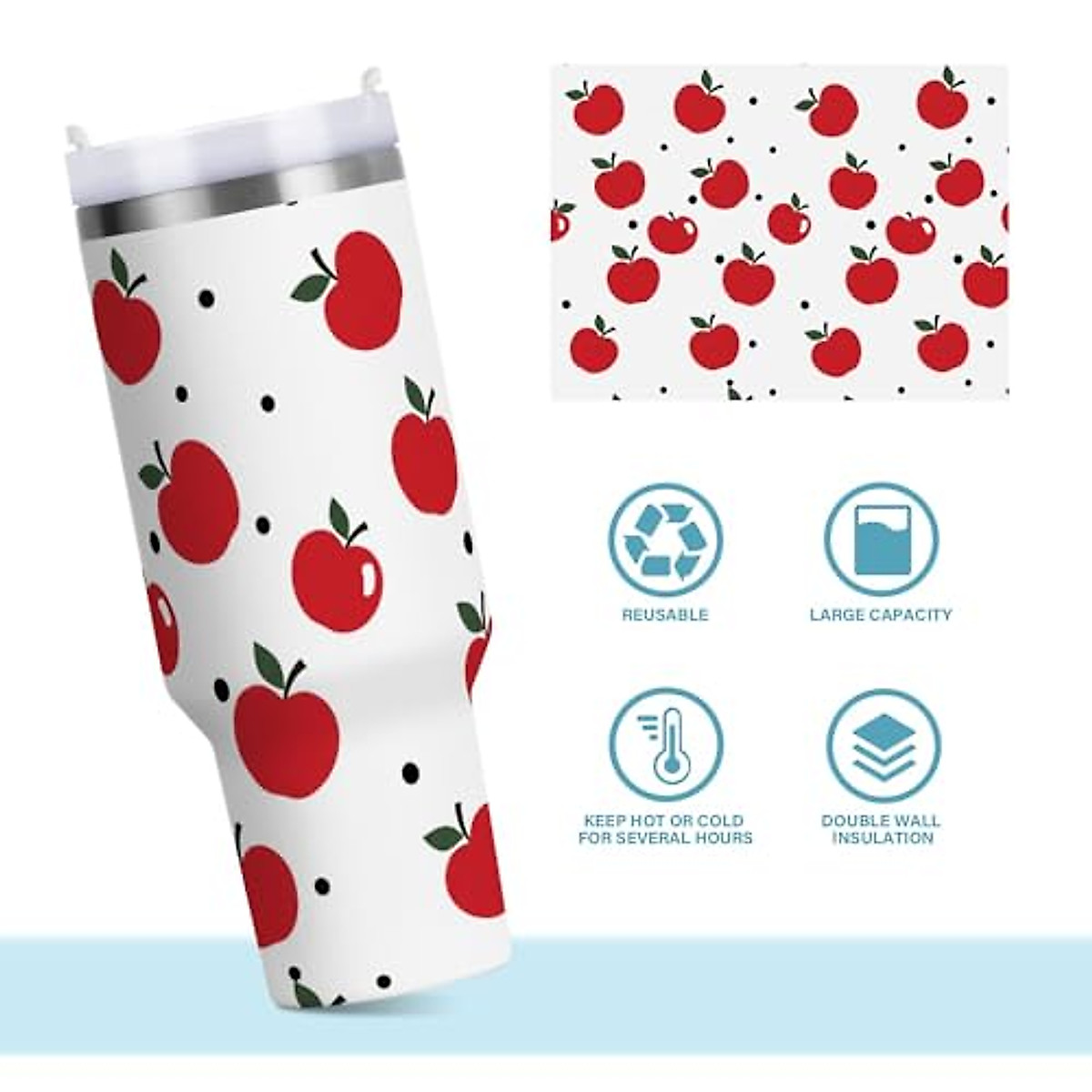 Cute Fruit Stainless Steel Vacuum Insulated Tumbler with Straw and Handle for Water, Insulated Tumbler Cups 30 OZ / 0.89 L
