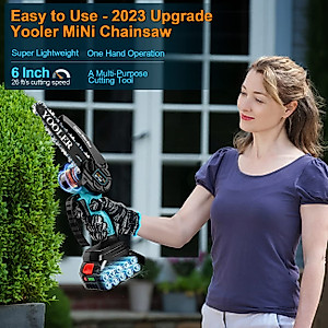 Yooler Mini Chainsaw, 6 Inch Portable Electric Chainsaw Cordless, 2Pcs 24V 6500mAh Super Powerful Rechargeable Battery Powered, Handheld Small Chainsaw, Tree Trimming Wood Cutting Christmas Gift