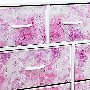Sorbus Kids Dresser with 9 Drawers - Furniture Storage Chest Tower Unit for Bedroom, Hallway, Closet, Office Organization - Steel Frame, Wood Top, Tie-dye Fabric Bins (Pink, Tie-dye)