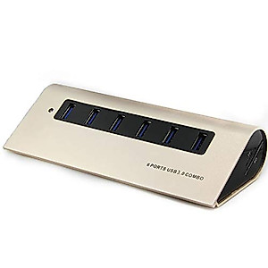 WJCCY 6 Port USB3.0 HUB One Point Six USB2.0/3.0 Docking Station Card Computer Notebook U Disk Multi-Port Splitter (Color : Gold)