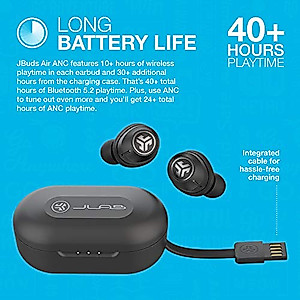 JLab JBuds Air ANC True Wireless Bluetooth Earbuds | Black | Active Noise Canceling | Low Latency Movie Mode | Dual Connect | IP55 Sweat Resistance | Custom 3 EQ Sound Settings (Renewed)
